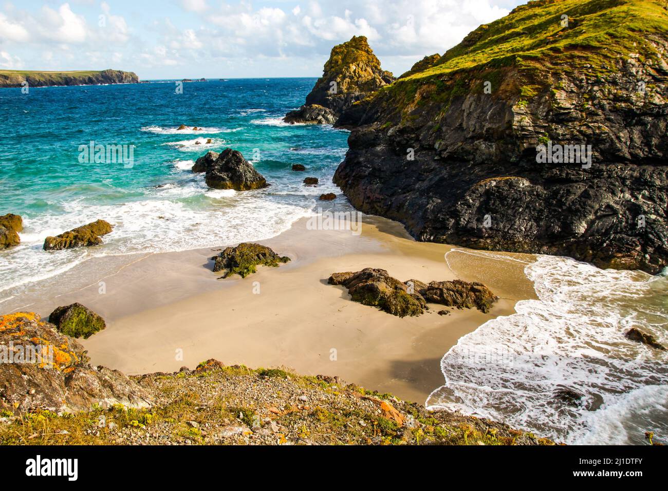 An aerial view of the beaches and coves of Poldark, UK Stock Photo - Alamy