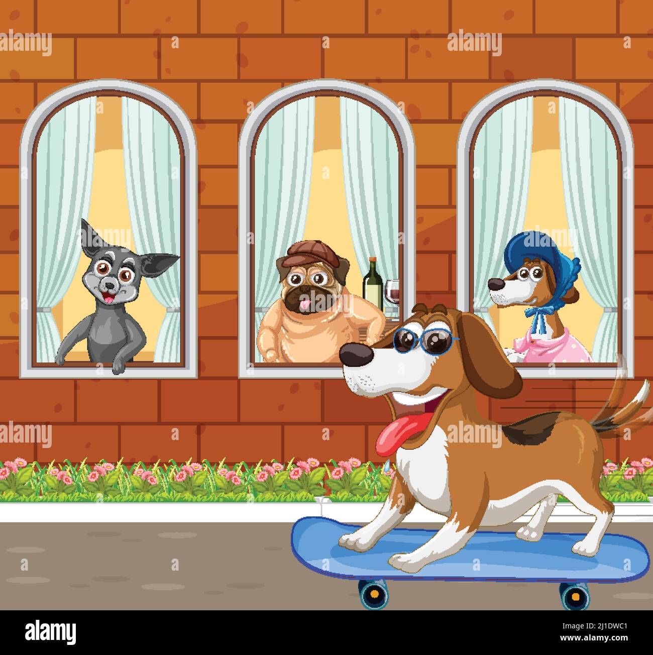 Outdoor scene with domestic animals cartoon character illustration ...