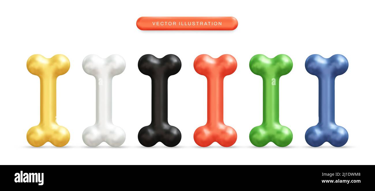 Dog bone realistic 3d vector illustration set Stock Vector Image & Art ...