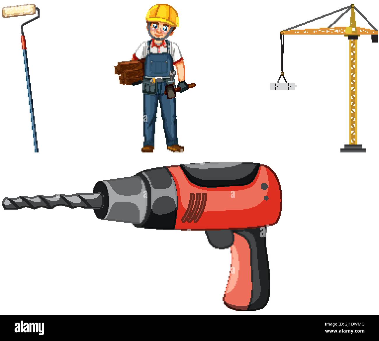 Construction worker set with man and tools illustration Stock Vector Image & Art - Alamy