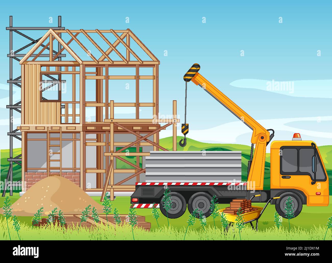 Cartoon scene of building construction site illustration Stock Vector ...