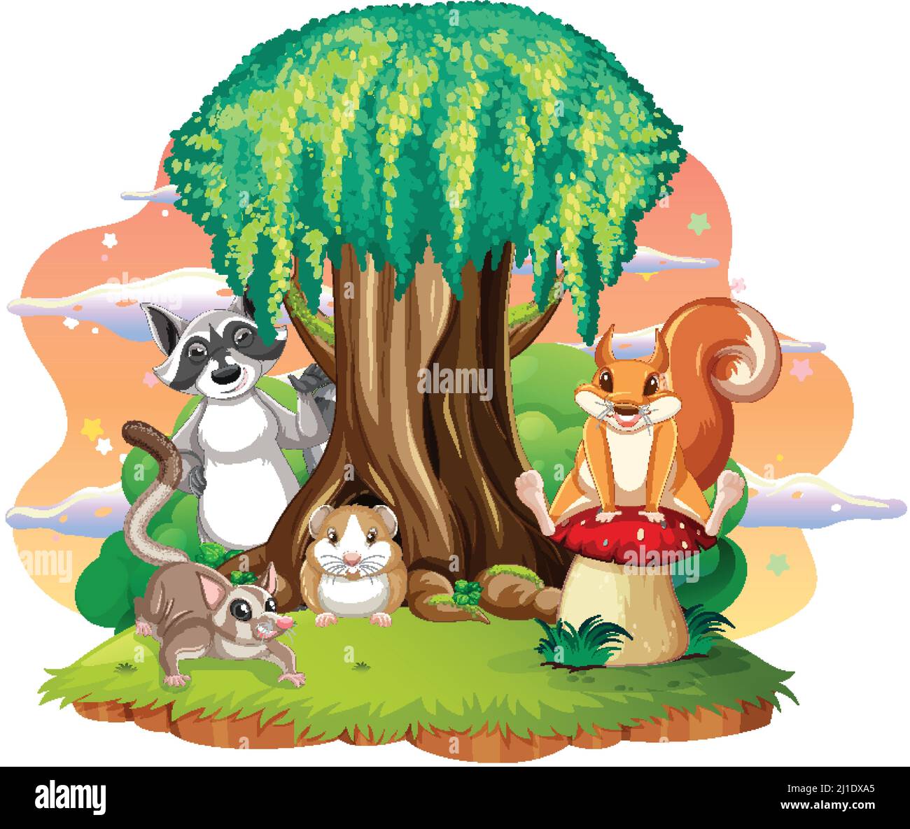 Isolated scene with different cute animals illustration Stock Vector ...