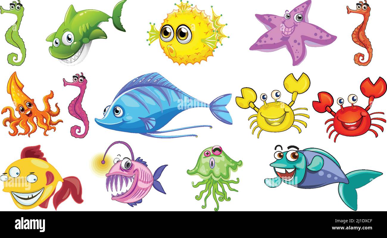 Sea animals cartoon collection illustration Stock Vector Image & Art ...