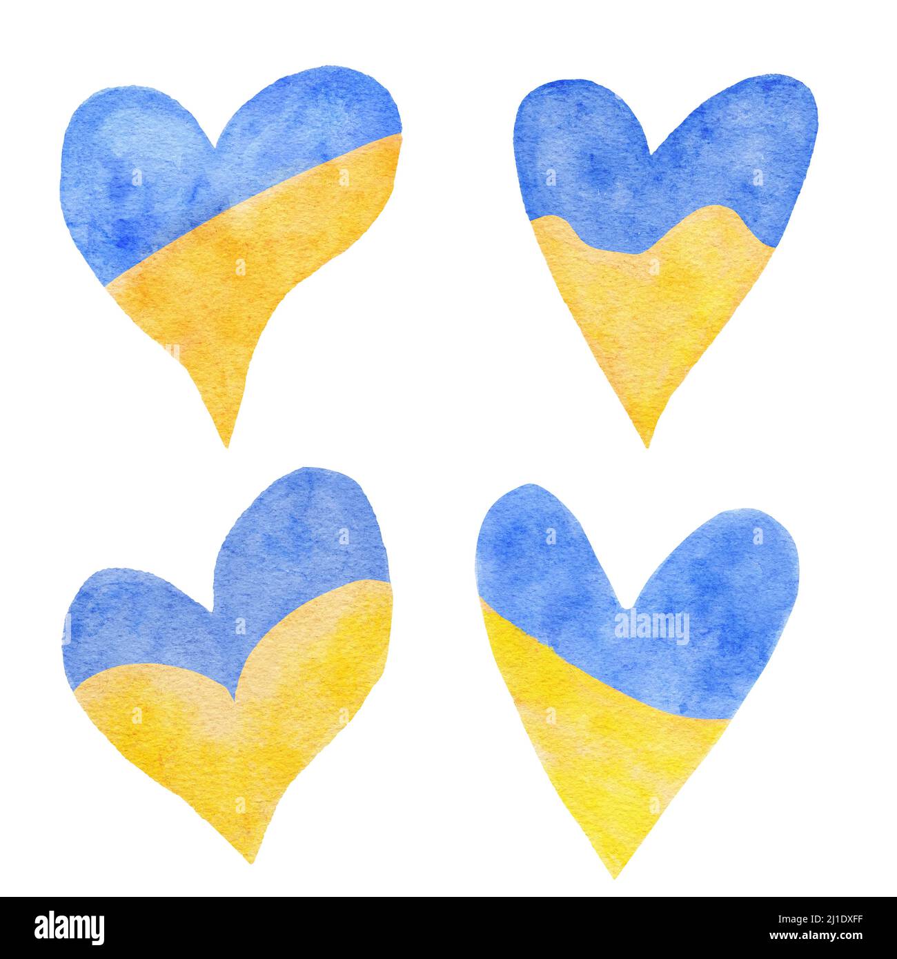 Hand drawn heart shapes with Ukraine Ukrainian heart in blue yellow ...