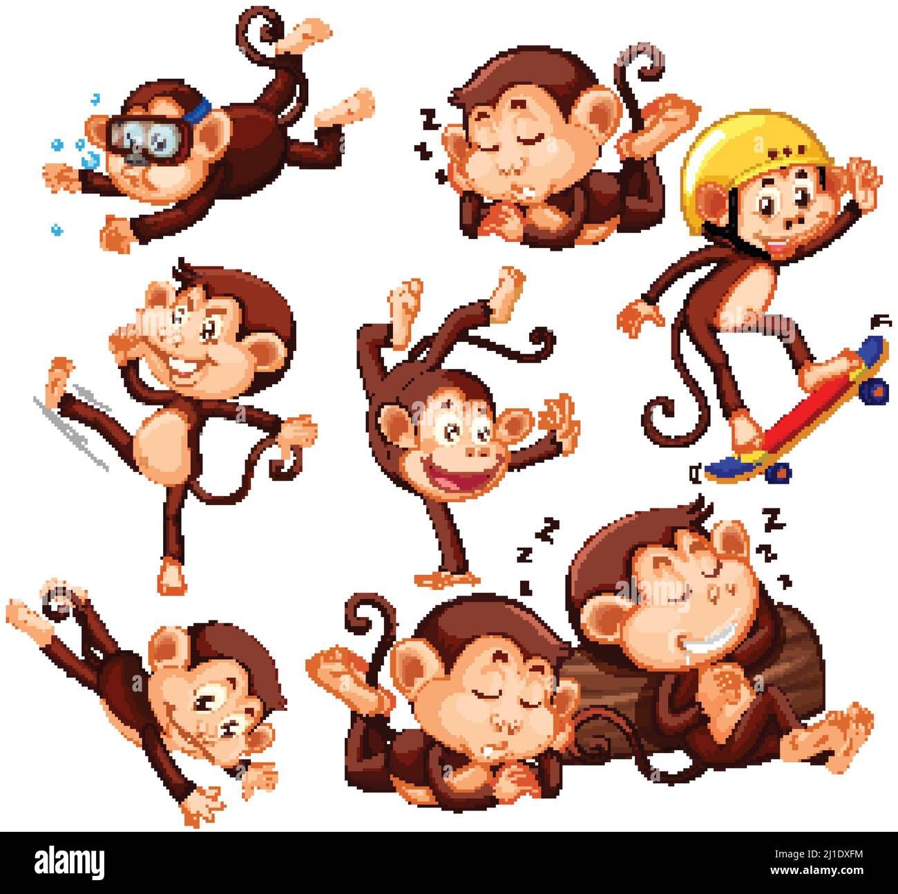 Set of different poses of monkeys cartoon characters illustration Stock ...