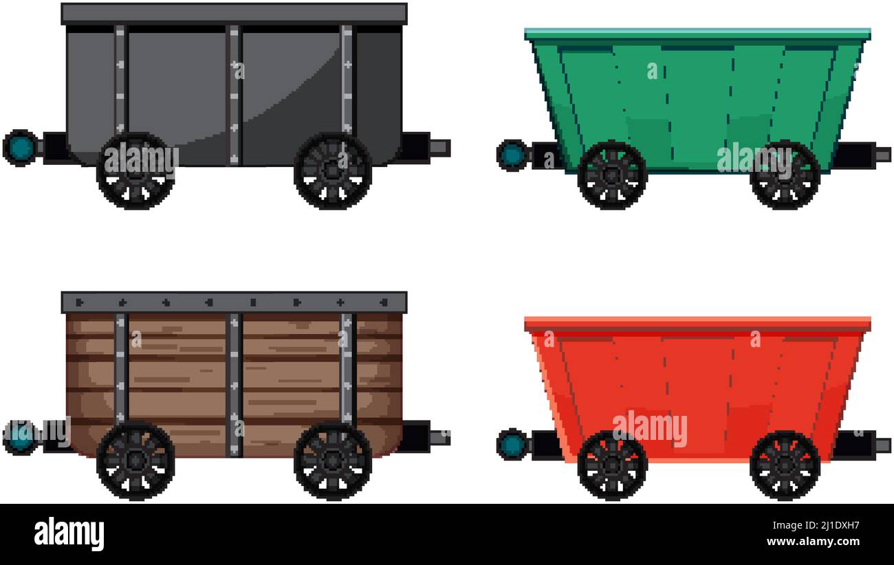 Set of different minecarts on white background illustration Stock ...