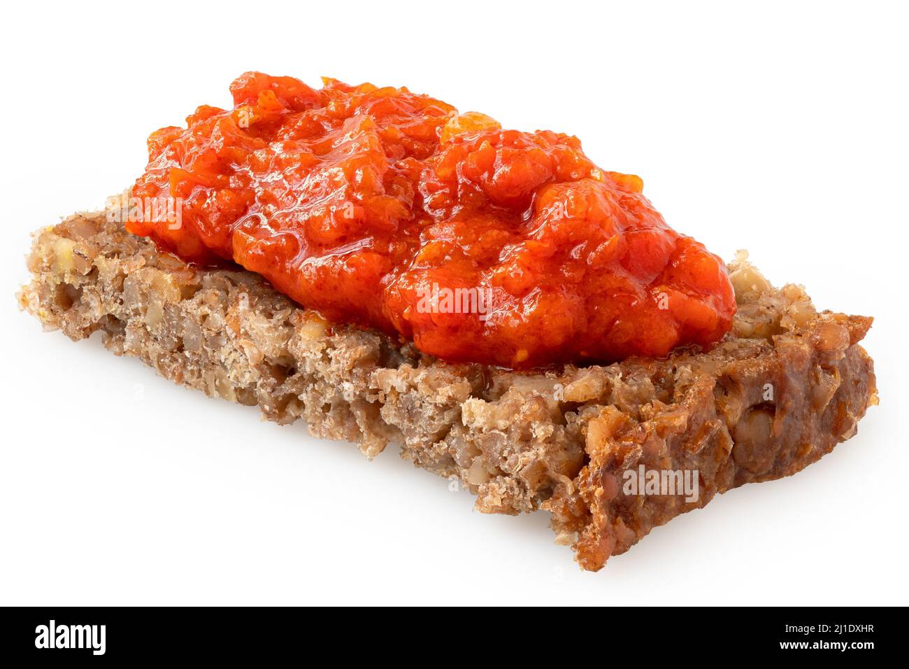 Ajvar spread on a slice of health bread isolated on white Stock Photo ...
