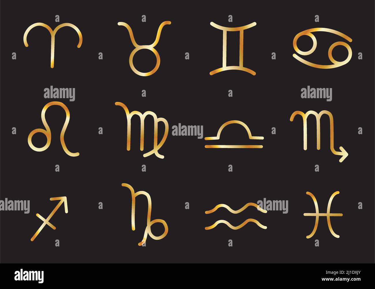 Zodiac Constellations Symbols In Gold Stock Vector Image And Art Alamy