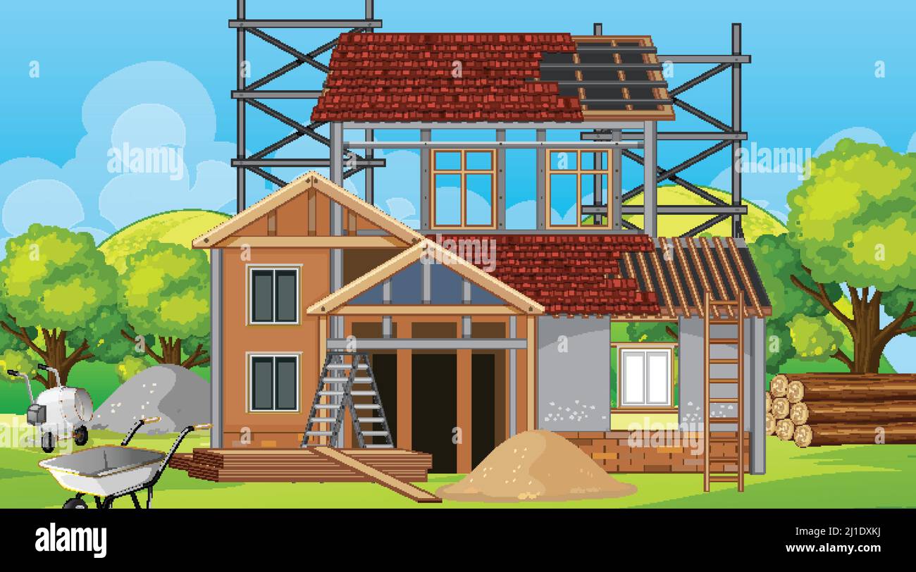 House construction site scene illustration Stock Vector Image & Art - Alamy