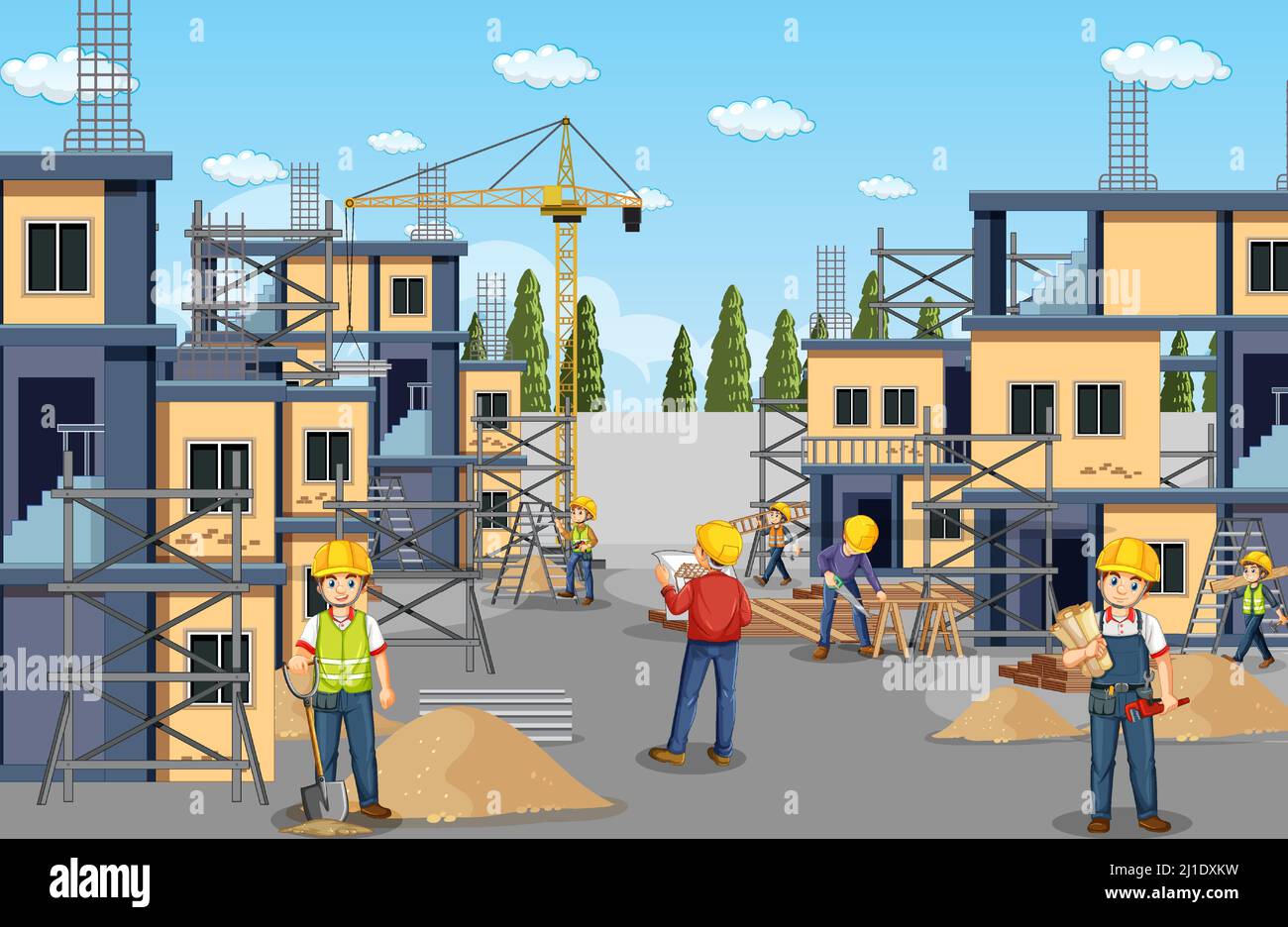 Scene of building construction site illustration Stock Vector Image ...