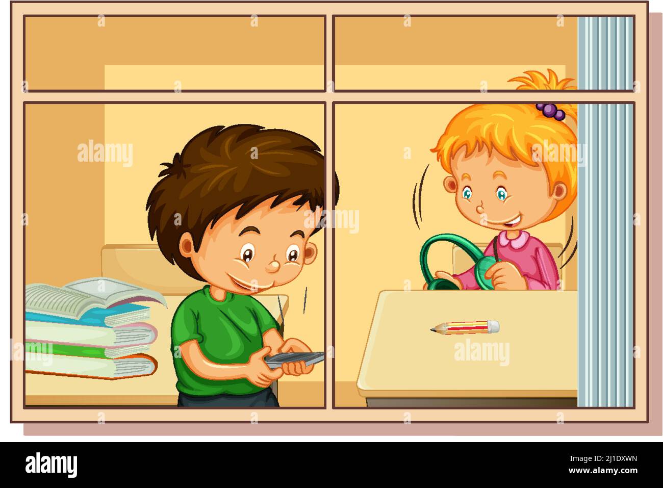 View through the window of cartoon character illustration Stock Vector ...