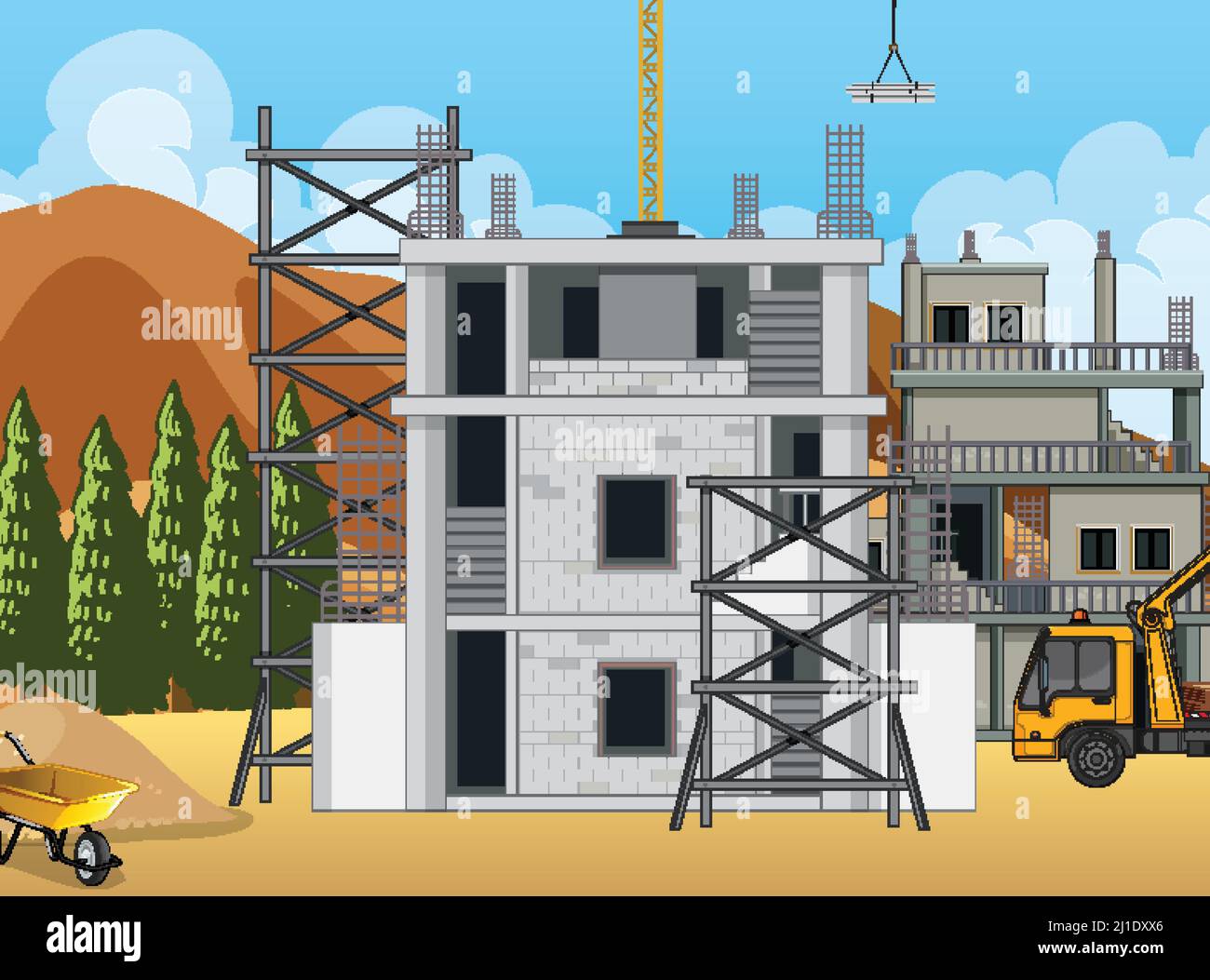 Scene of building construction site illustration Stock Vector Image ...