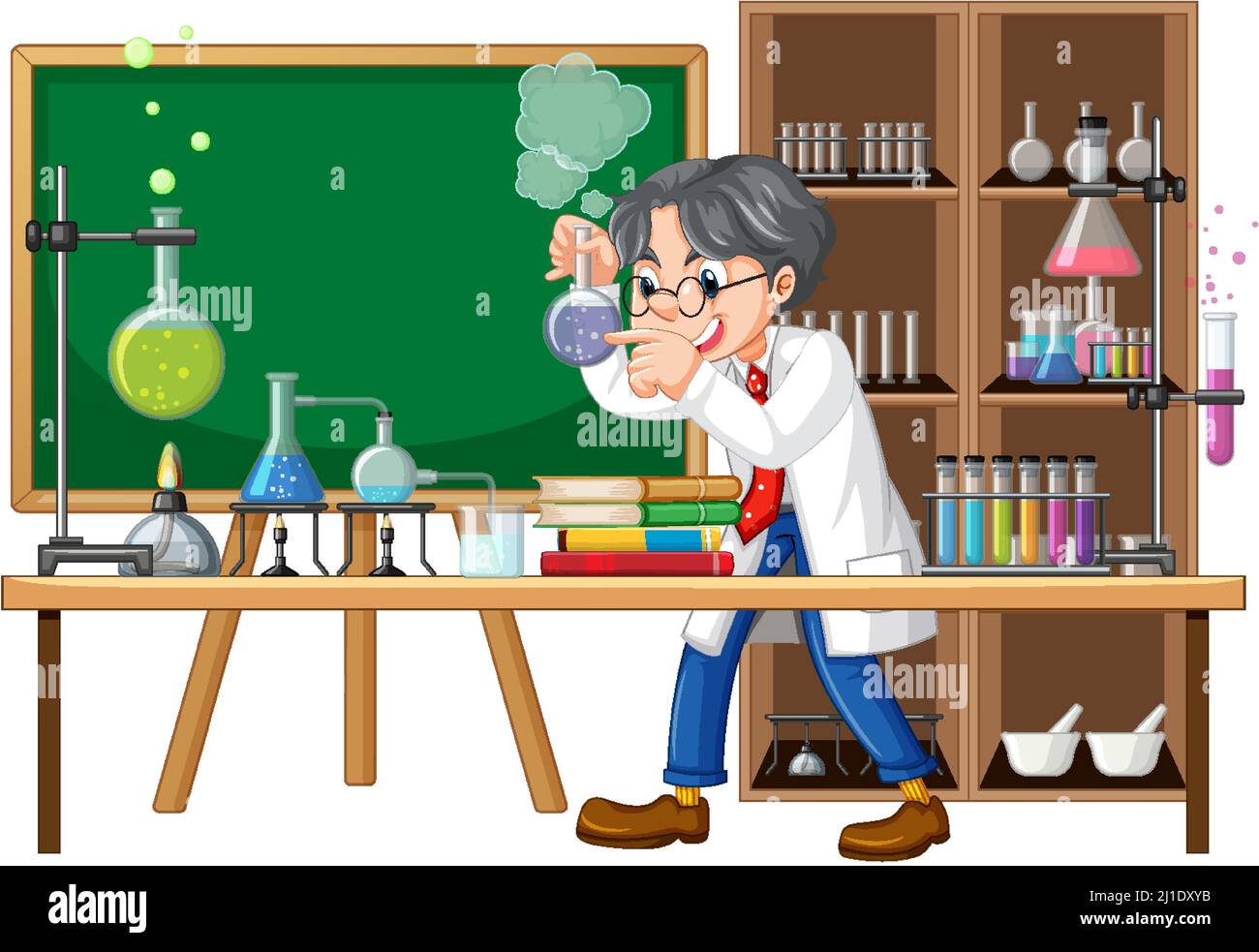 Scientist cartoon character with science lab objects illustration Stock ...