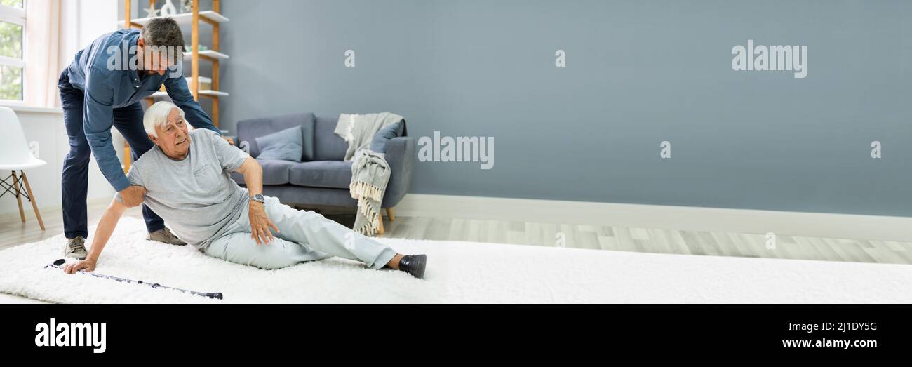 Helping Elder Senior Fallen Man After Fall Accident Stock Photo - Alamy