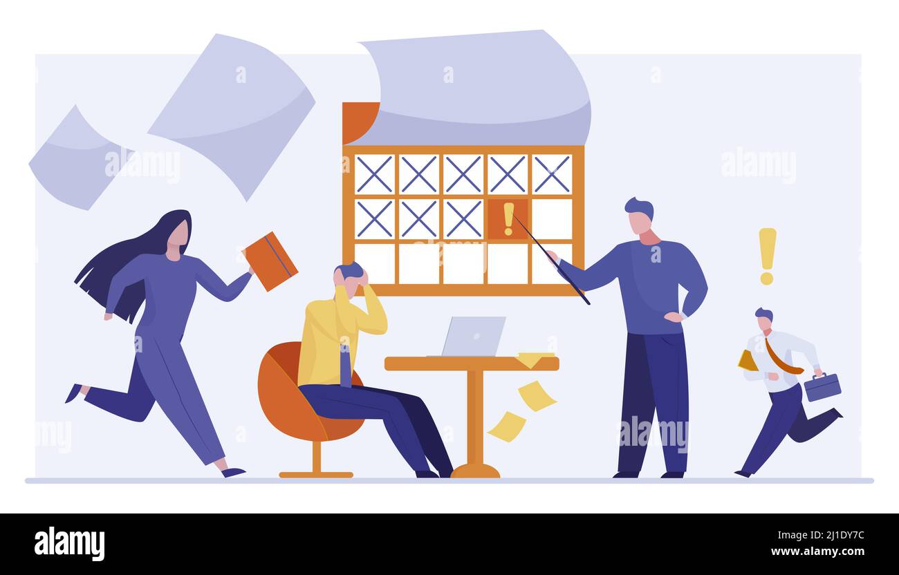 Stressed office staff working in deadline rush. Business people ...