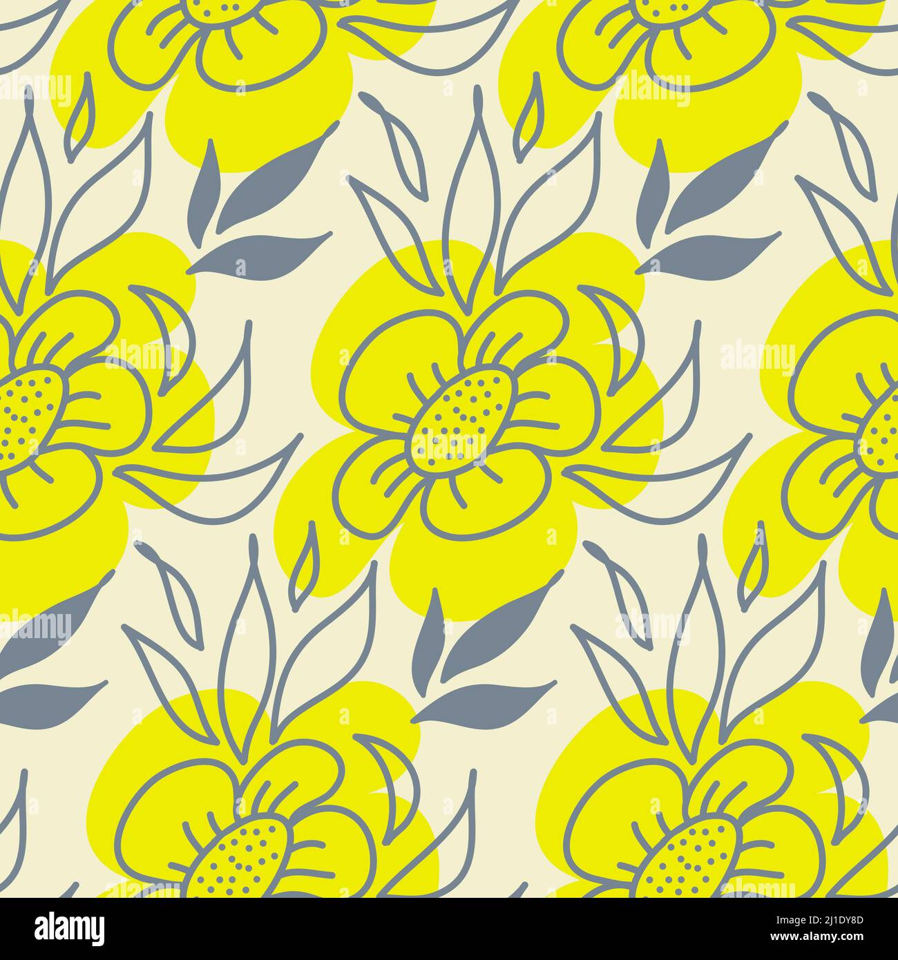 Flower seamless pattern with leaves, yellow gray color. Floral pattern ...
