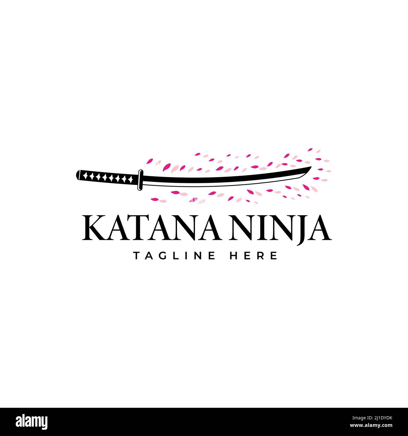 Traditional samurai sword logo and blooming leaves ,japanese vector ...
