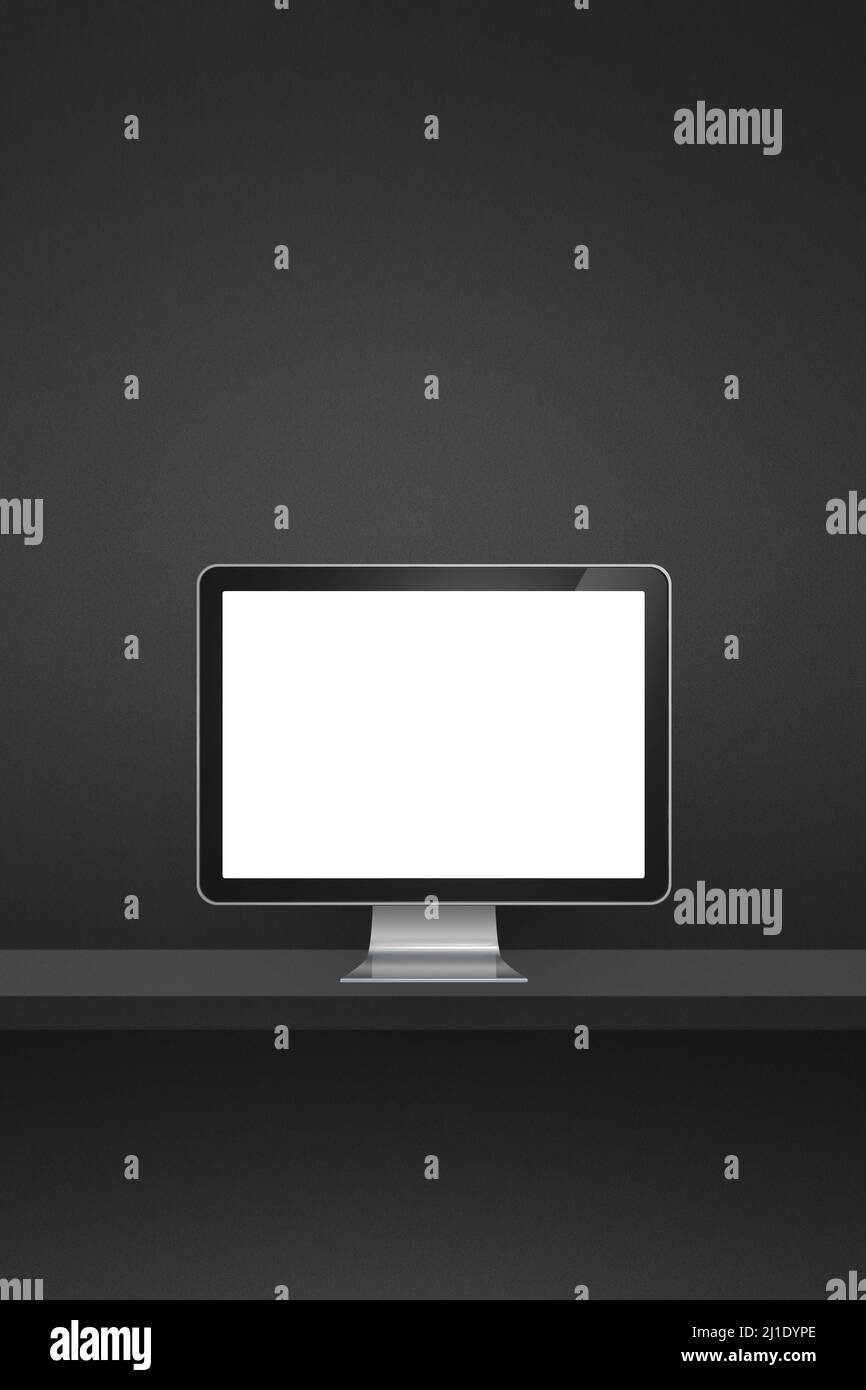 Computer pc - black wall shelf. Vertical background. 3D Illustration ...