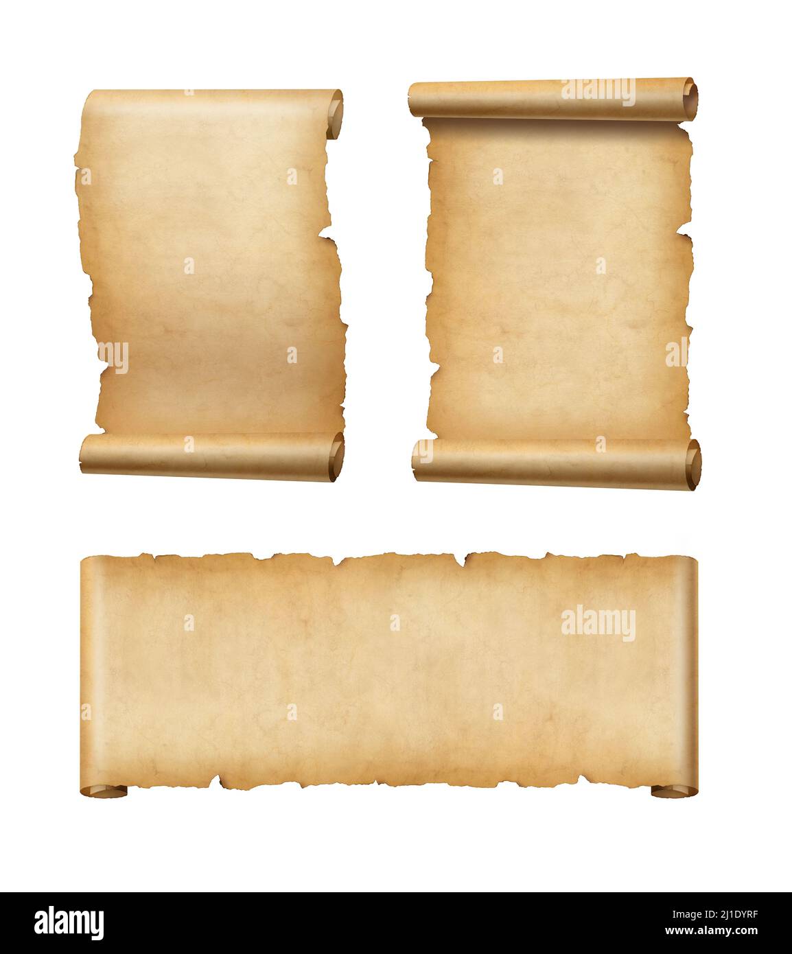 Old Parchment paper scroll isolated on white. Horizontal and vertical ...