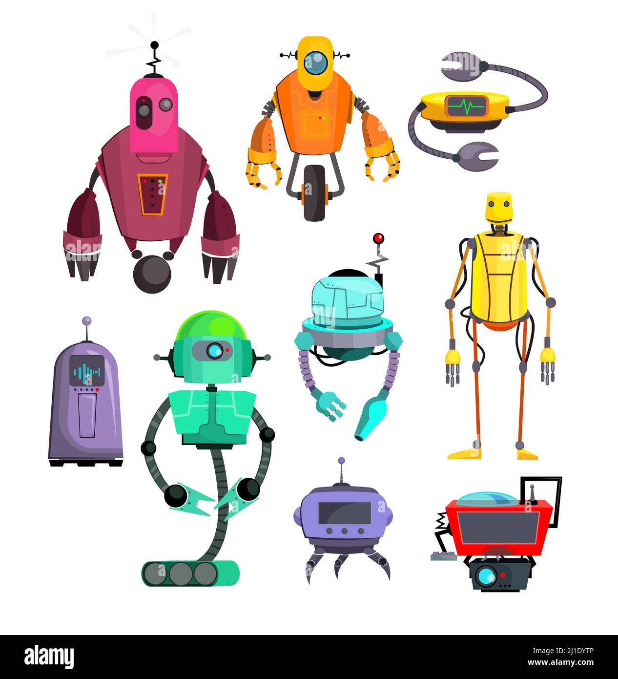 Colorful robots set. Engineering and inventions collection. Can be used ...