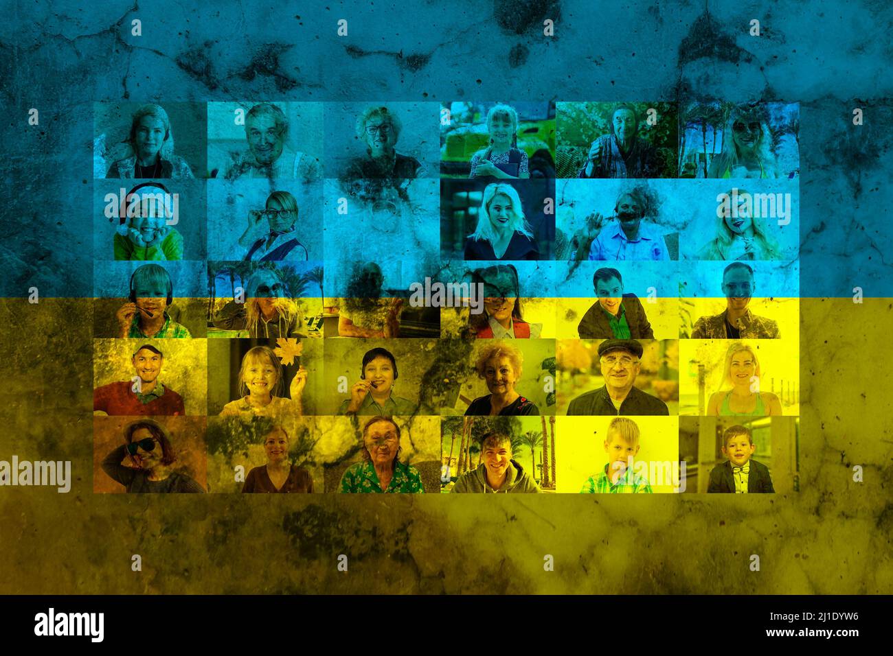 Collage of many people on the background of the Ukrainian flag Stock ...
