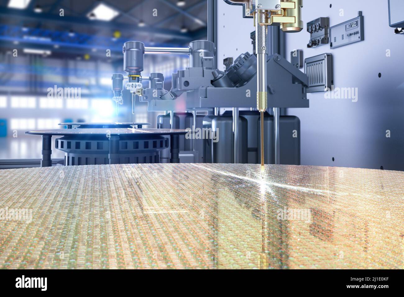 Semiconductor manufacturing with 3d rendering robotic arms with silicon wafers Stock Photo - Alamy