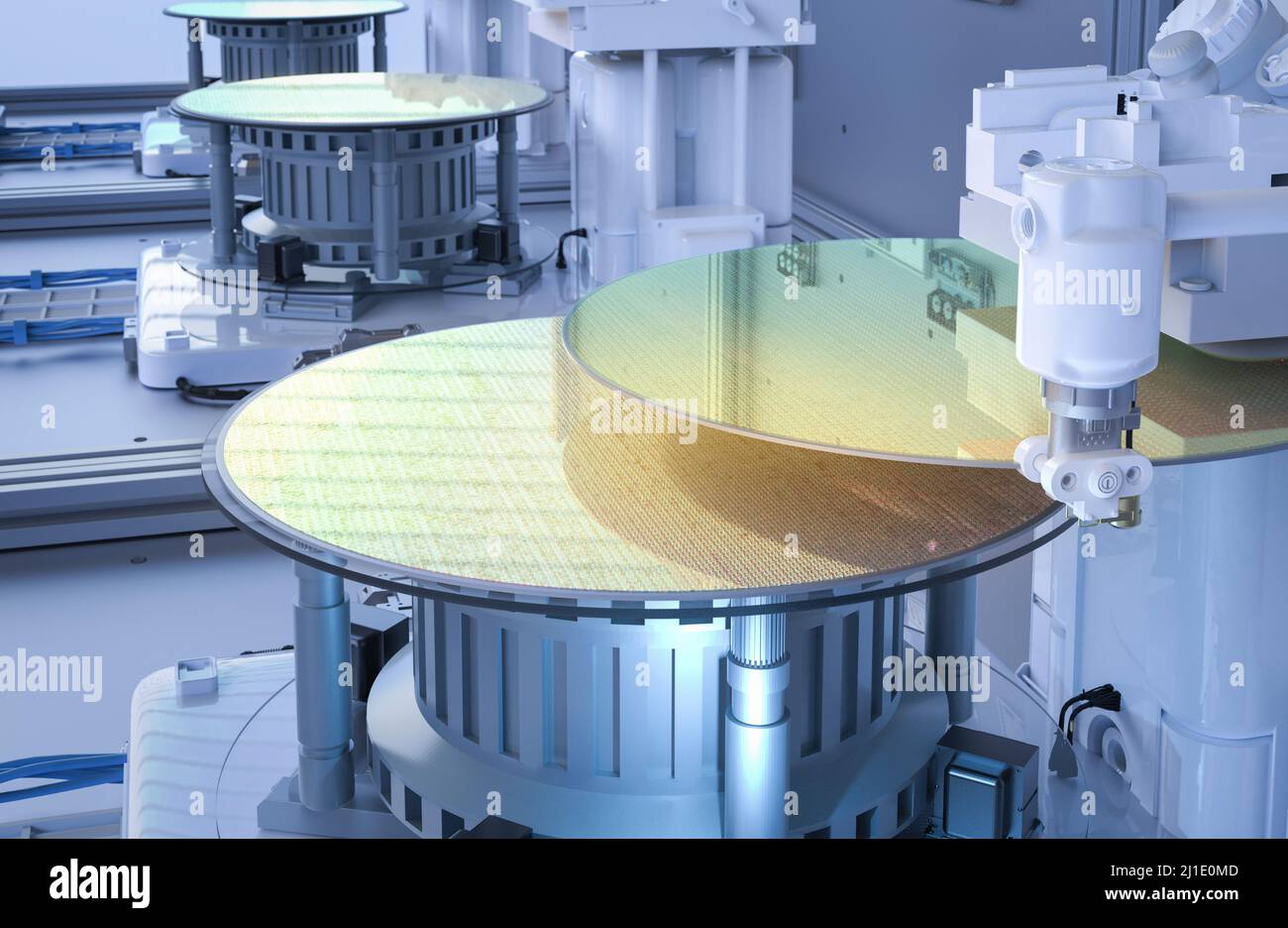Semiconductor manufacturing with 3d rendering robotic arms with silicon wafers Stock Photo - Alamy