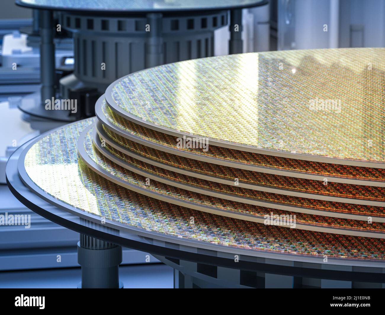 3d rendering silicon wafer plates for semiconductor manufacturing Stock ...