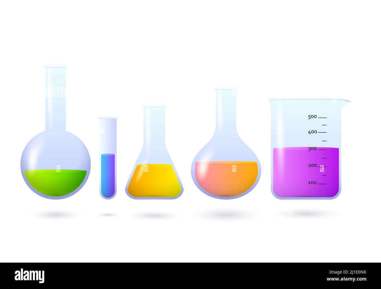Beakers and flasks with chemical set. Experiment, laboratory, medical ...