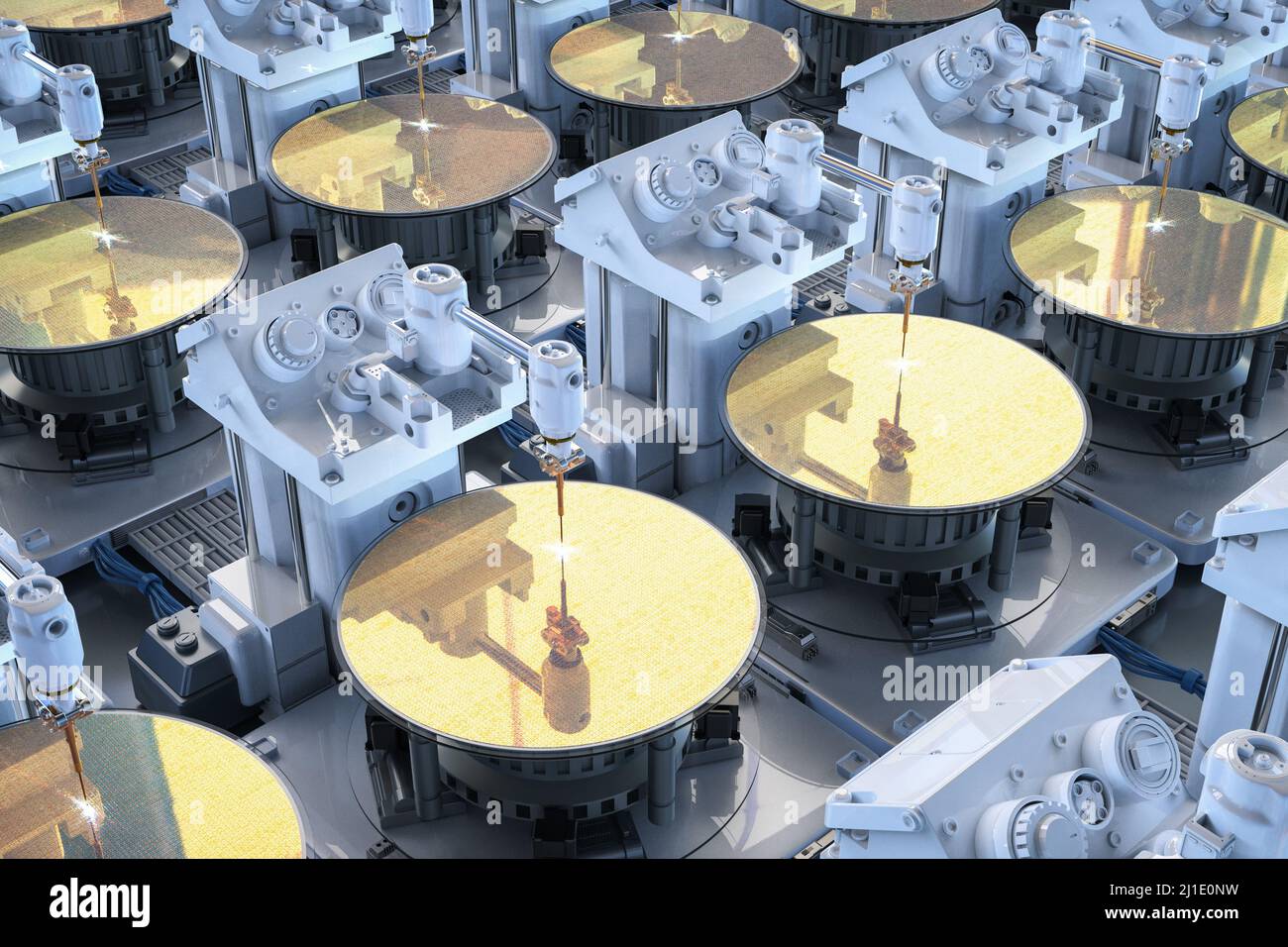 Semiconductor manufacturing with 3d rendering robotic arms with silicon wafers Stock Photo - Alamy