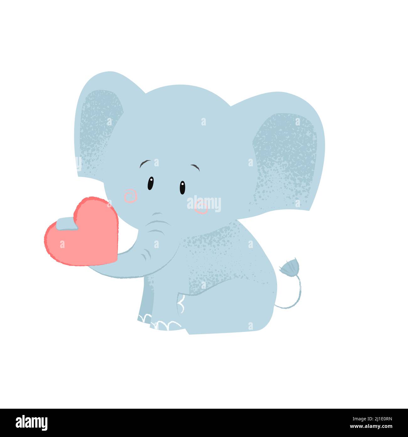 Cute baby elephant with red heart in trunk. Romance concept. Vector ...