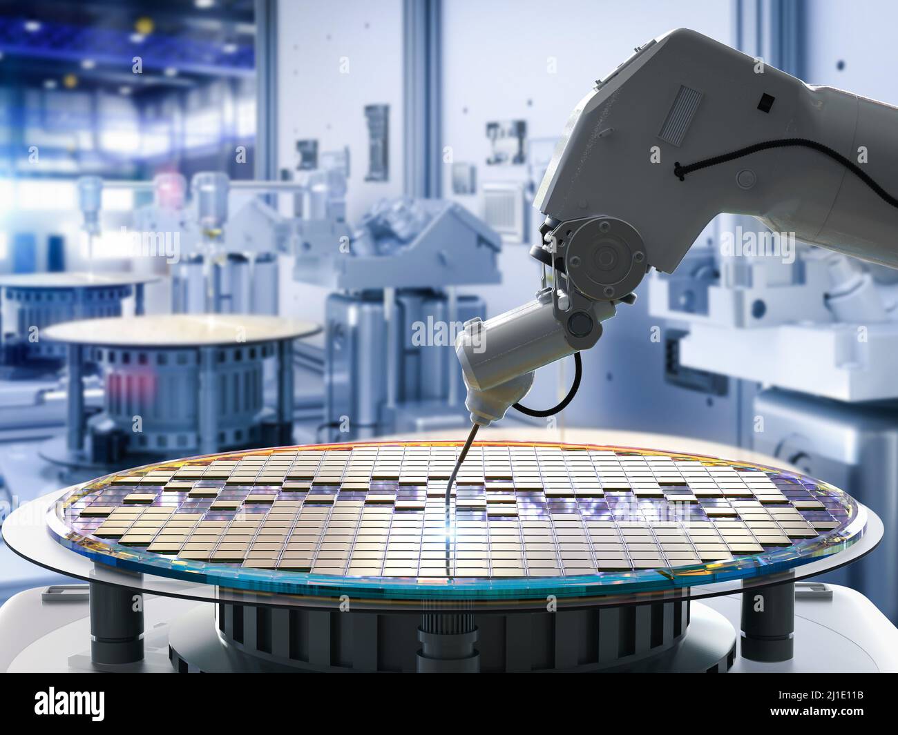 Semiconductor manufacturing with 3d rendering robotic arms with silicon wafers Stock Photo - Alamy