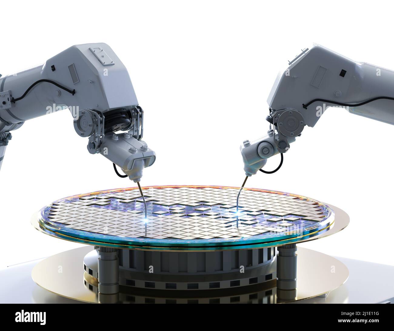 Semiconductor manufacturing with 3d rendering robotic arms with silicon wafers Stock Photo - Alamy