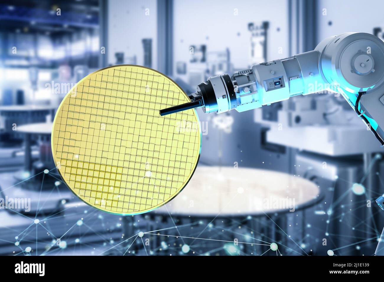 Semiconductor manufacturing with 3d rendering robotic arms with silicon wafers Stock Photo - Alamy