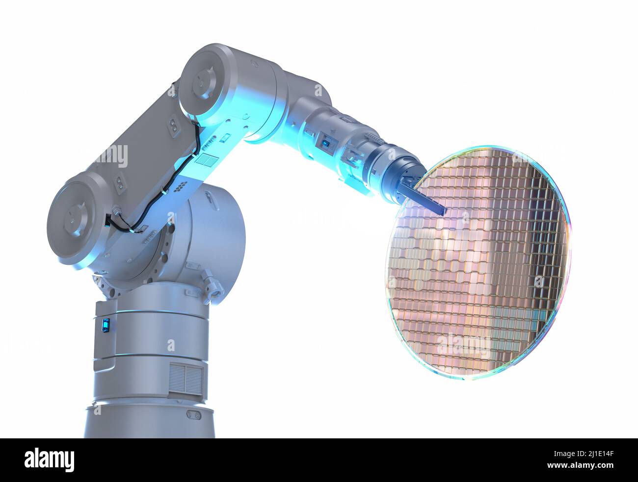 Semiconductor manufacturing with 3d rendering robotic arms with silicon wafers Stock Photo - Alamy