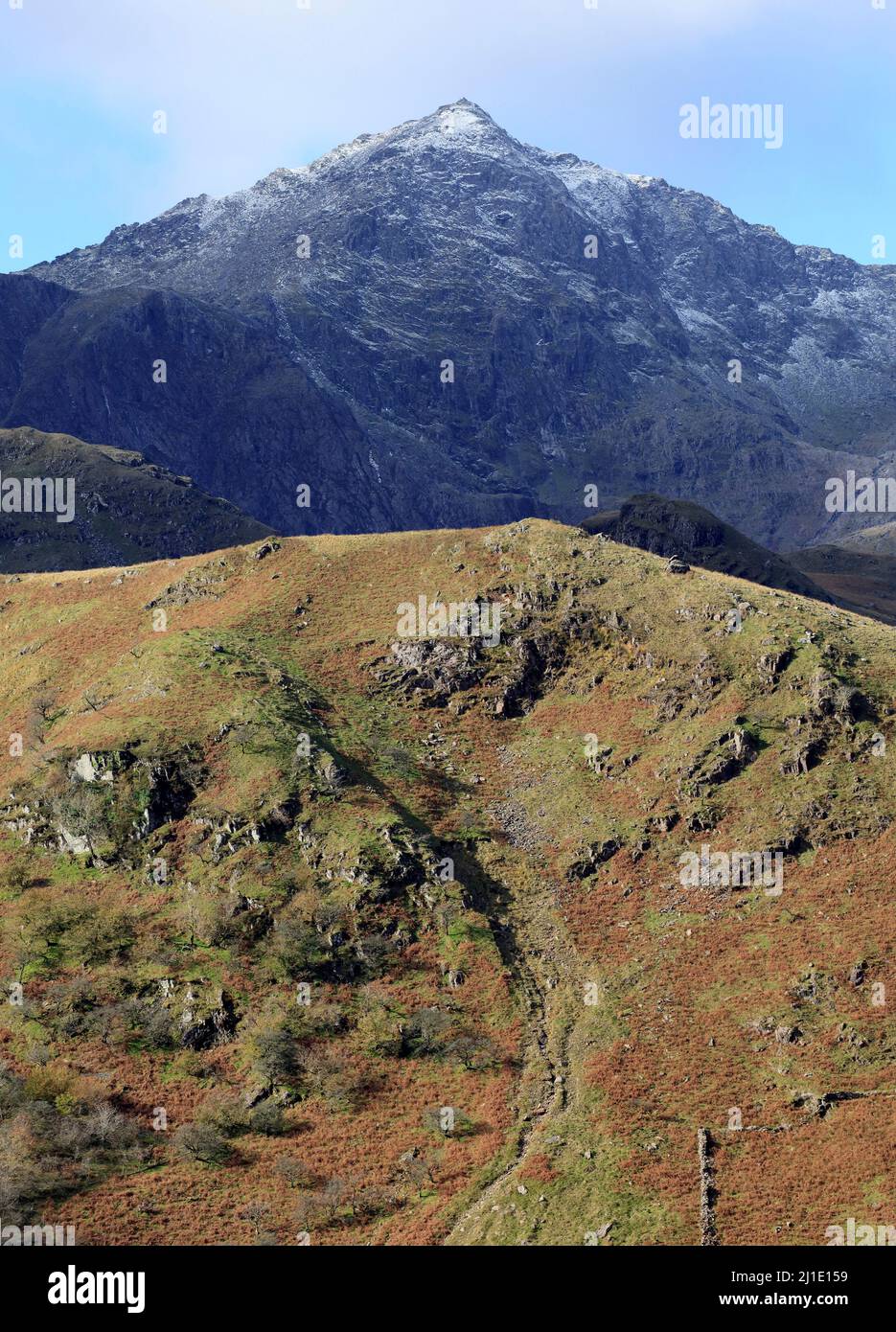 Mount Snowdon showing texture, shape, with a limited colour pallette ...