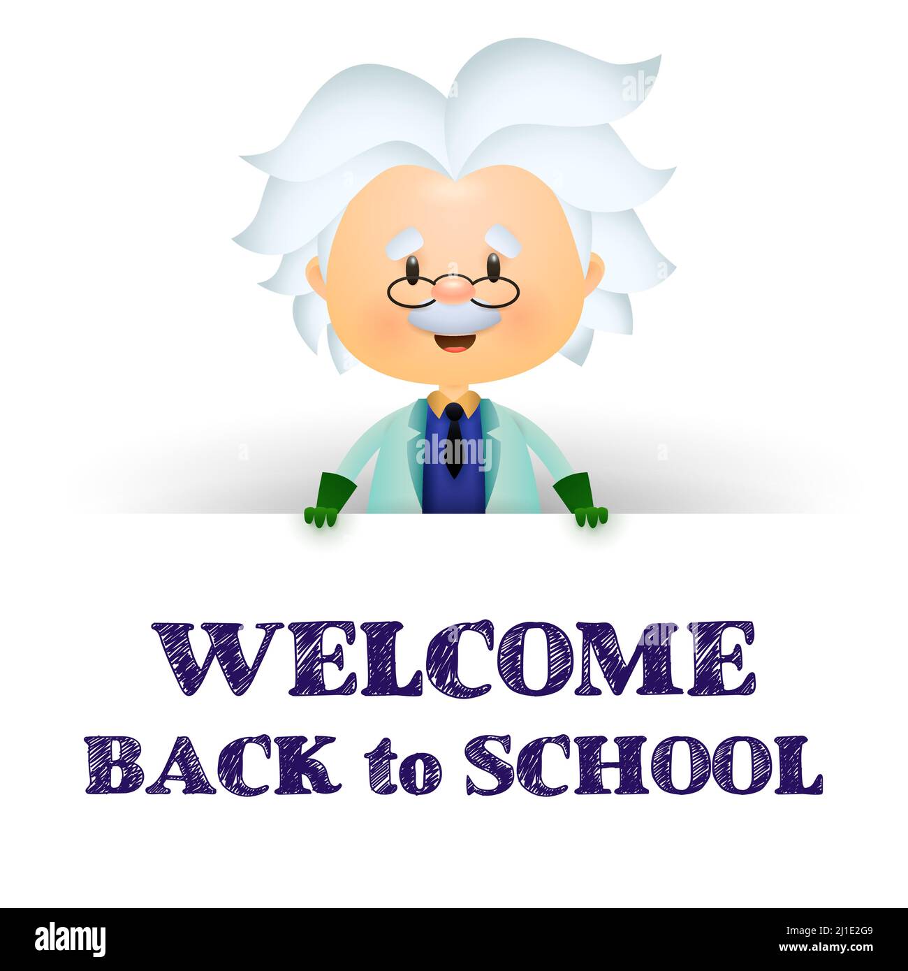 Welcome back to school poster design. Cartoon professor holding white ...