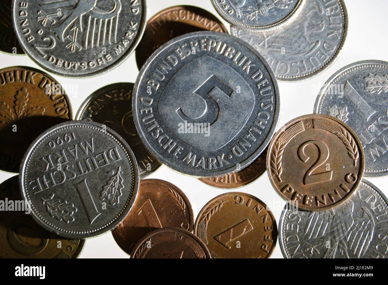 03.01.2022, Germany, Bremen, Bremen - 5-DM-coin, 1-DM-coin and other ...