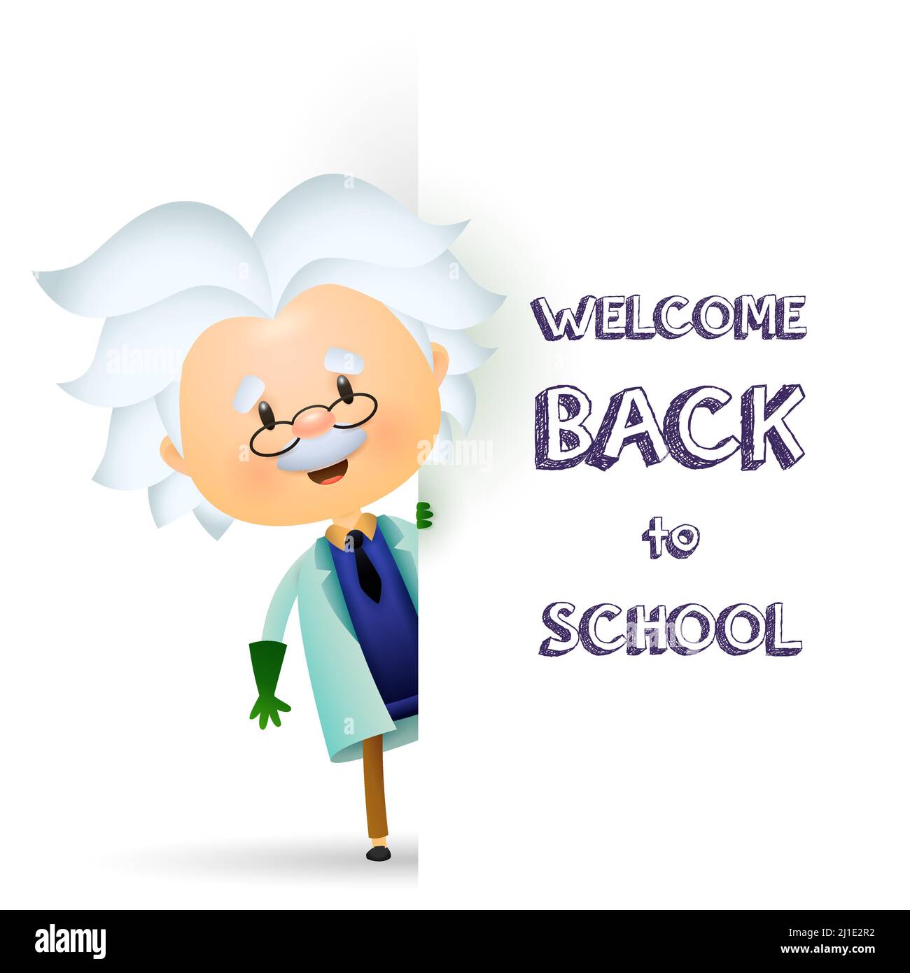 Welcome back to school poster design. Senior professor peeking out ...