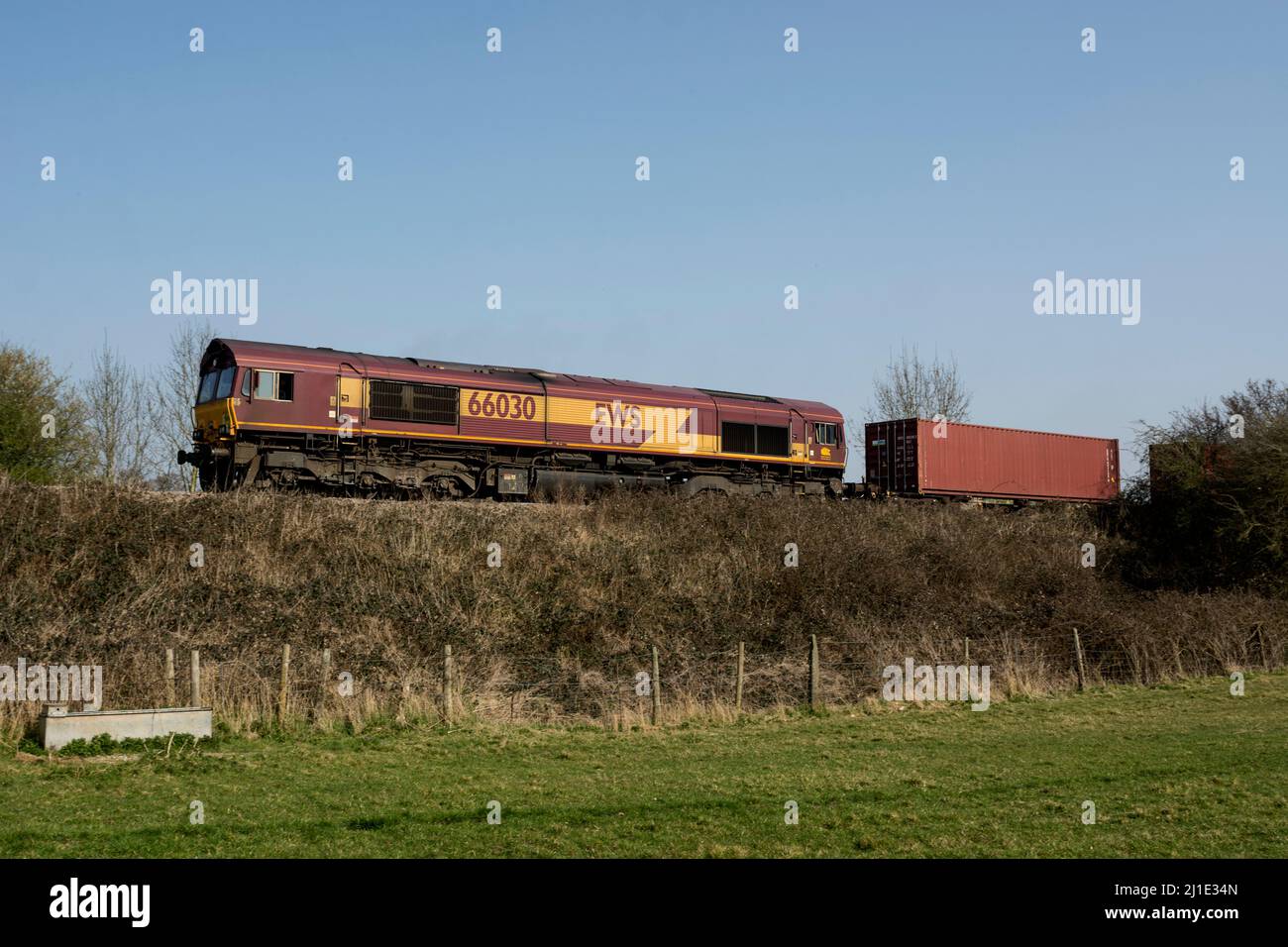 EWS class 66 diesel locomotive No. 66030 pulling a freightliner train ...
