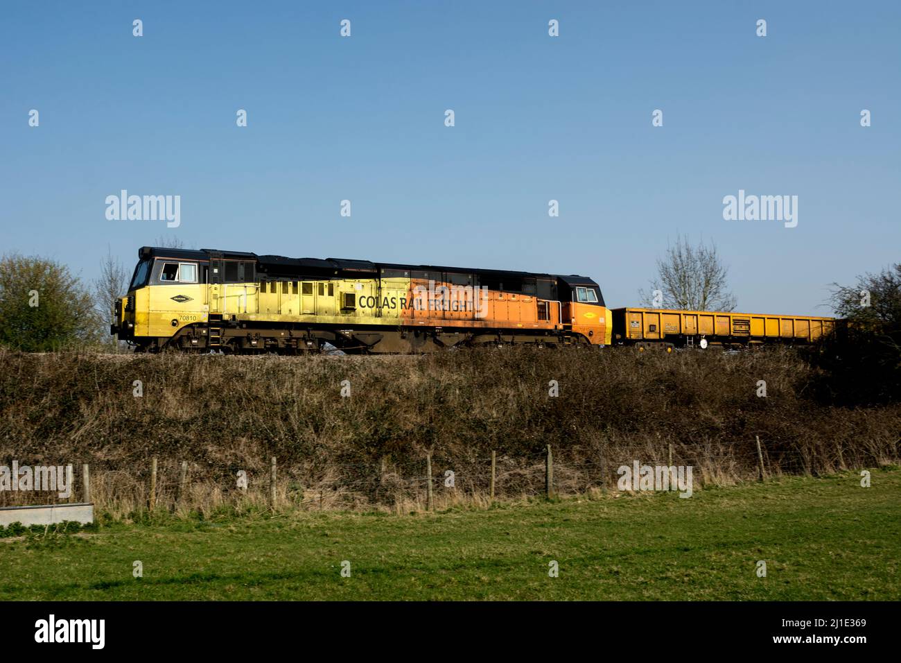 Colas Rail class 70 diesel locomotive No. 70810 pulling a Network Rail ...