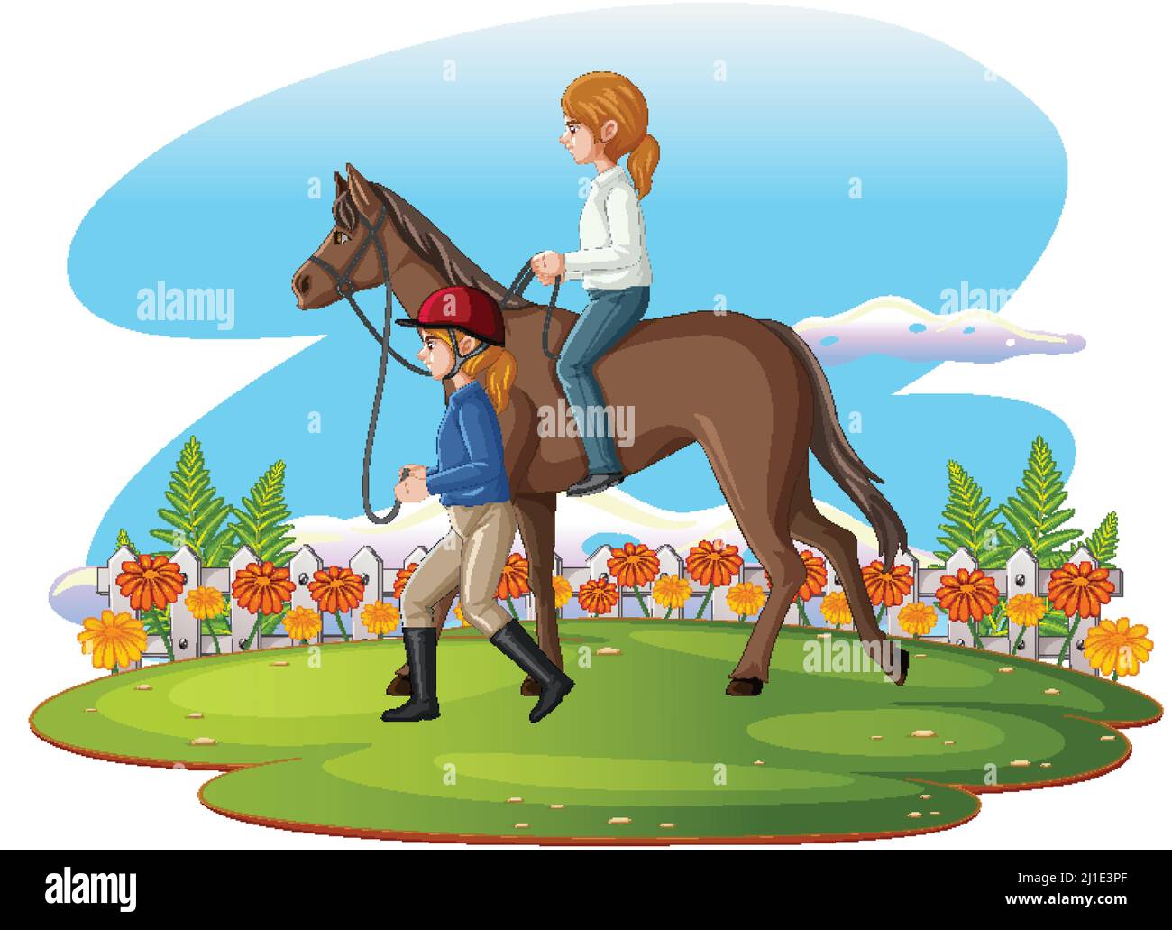 Children riding a horse Stock Vector Images - Alamy