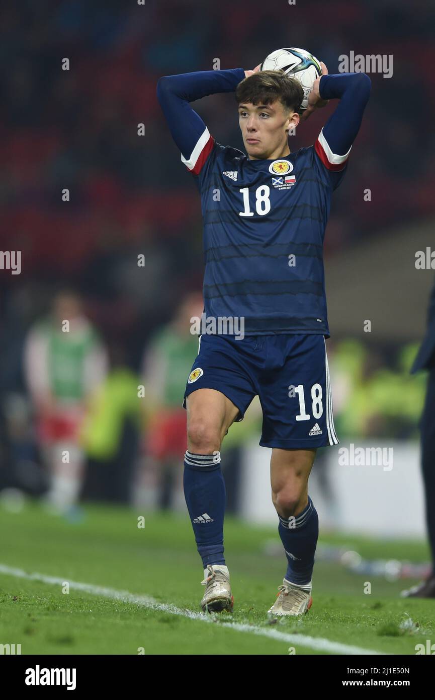 Glasgow, UK. 24th Mar, 2022. Aaron Hickey of Scotland during the ...