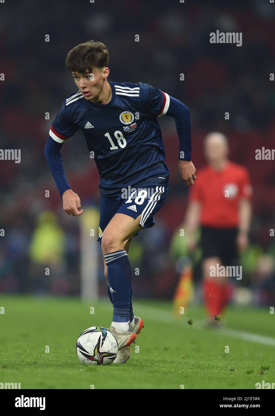 Glasgow, UK. 24th Mar, 2022. Aaron Hickey of Scotland during the ...