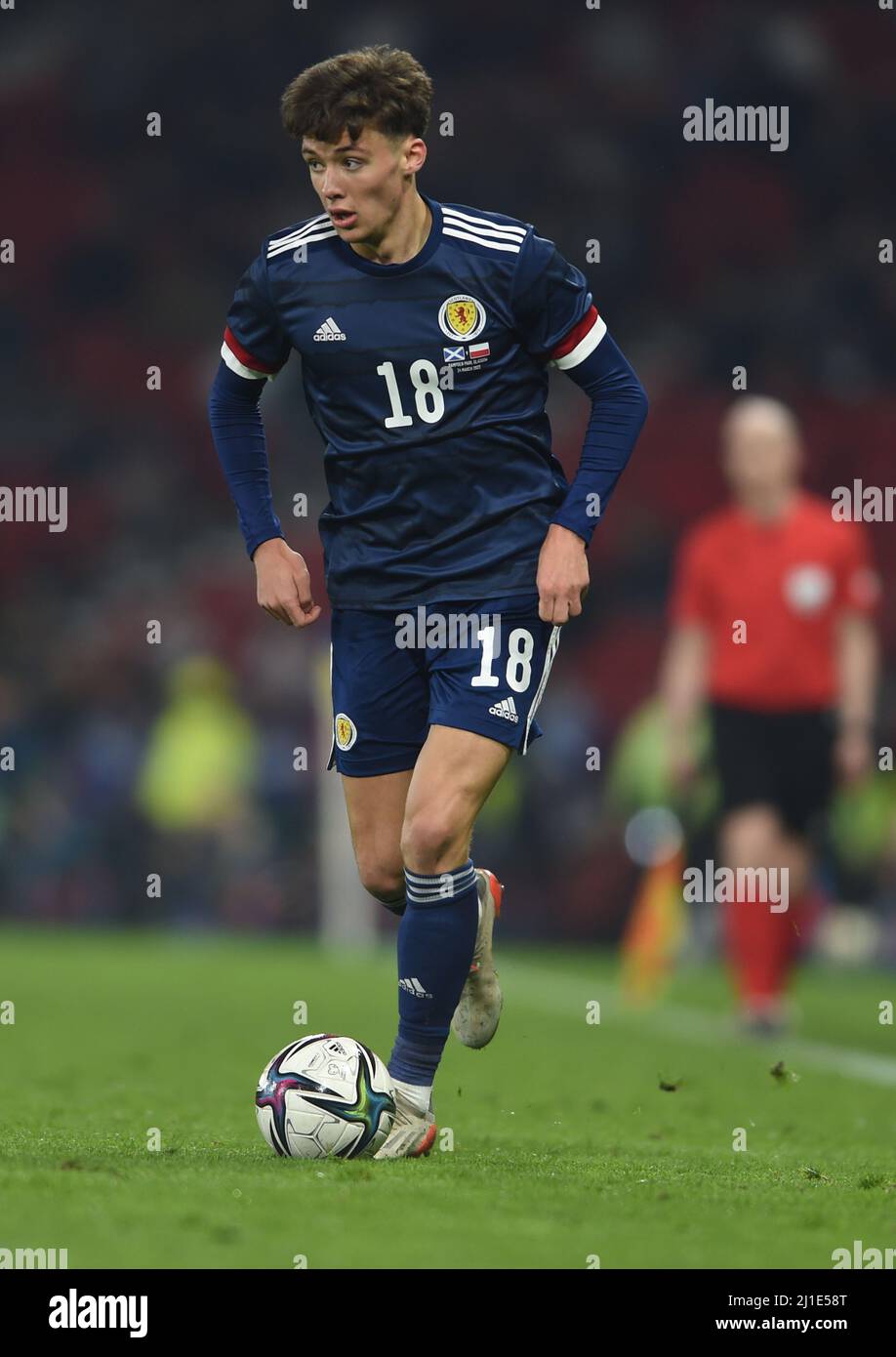 Glasgow, UK. 24th Mar, 2022. Aaron Hickey of Scotland during the ...