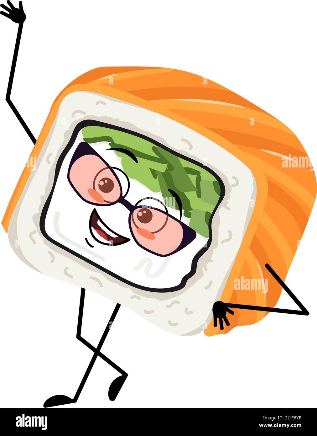 Sushi character with glasses and happy emotion, joyful face, smile eyes ...