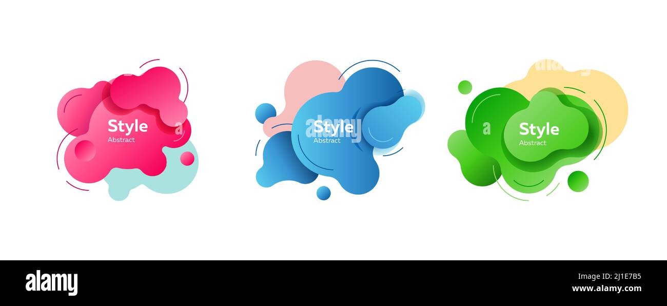 Liquid dynamic design elements with inscriptions. Dynamical colored ...