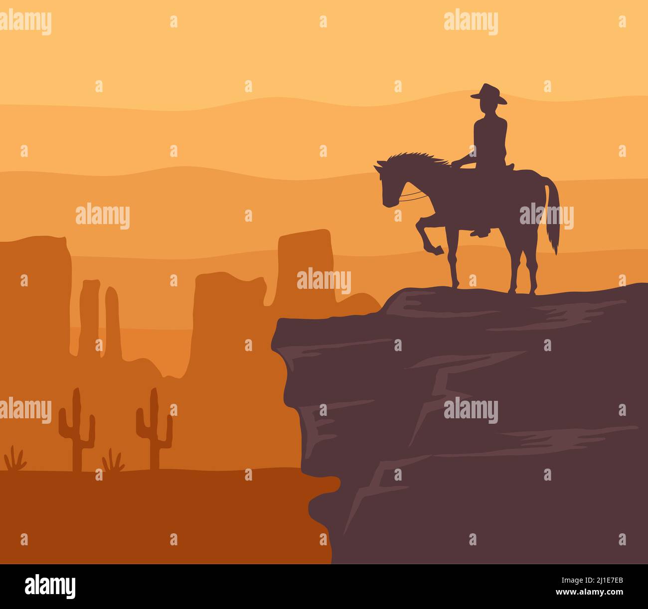 cowboy in desert sunset Stock Vector Image & Art - Alamy