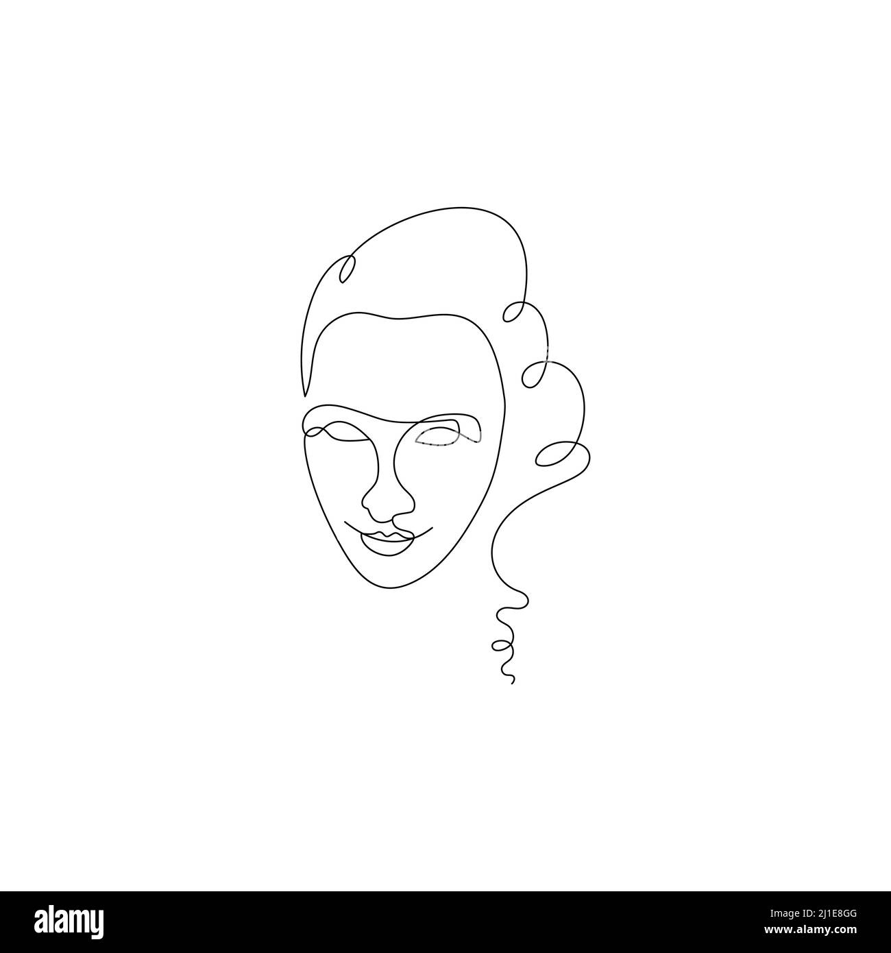 Female face single line drawing. Portrait of young beautiful girl Stock ...