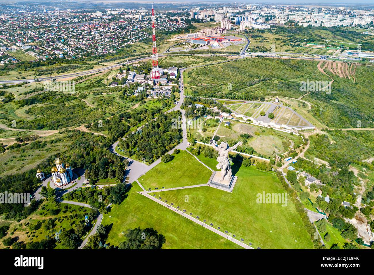 Mamayev Kurgan with the Motherland Calls statue. Volgograd, Russia ...